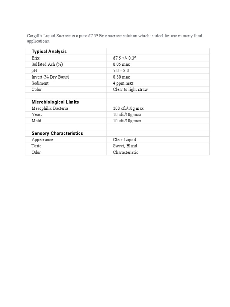 Liquid Sucrose for Food Manufacturers | PDF