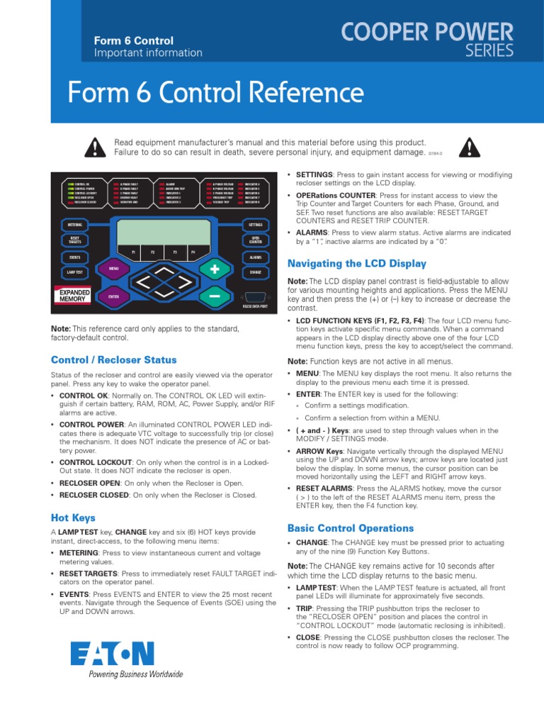 Form 6 Control Reference: Cooper Power | PDF | Menu (Computing ...