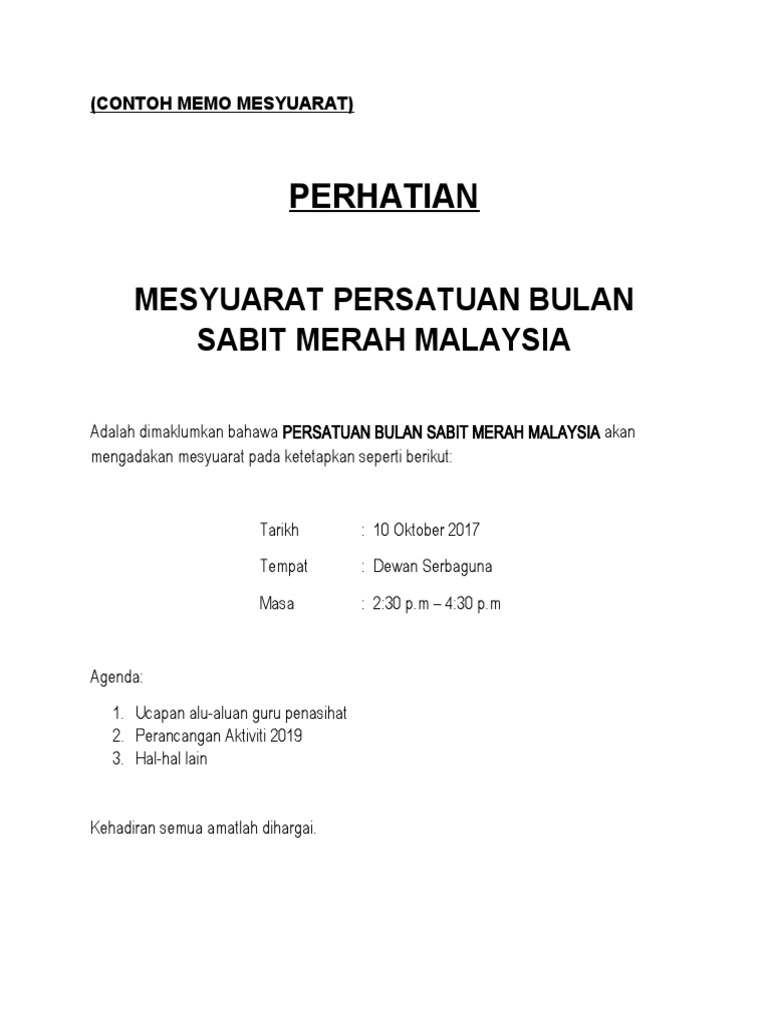 2.17 Contoh Memo Mesyuarat Dan Minit Mesyuarat | PDF