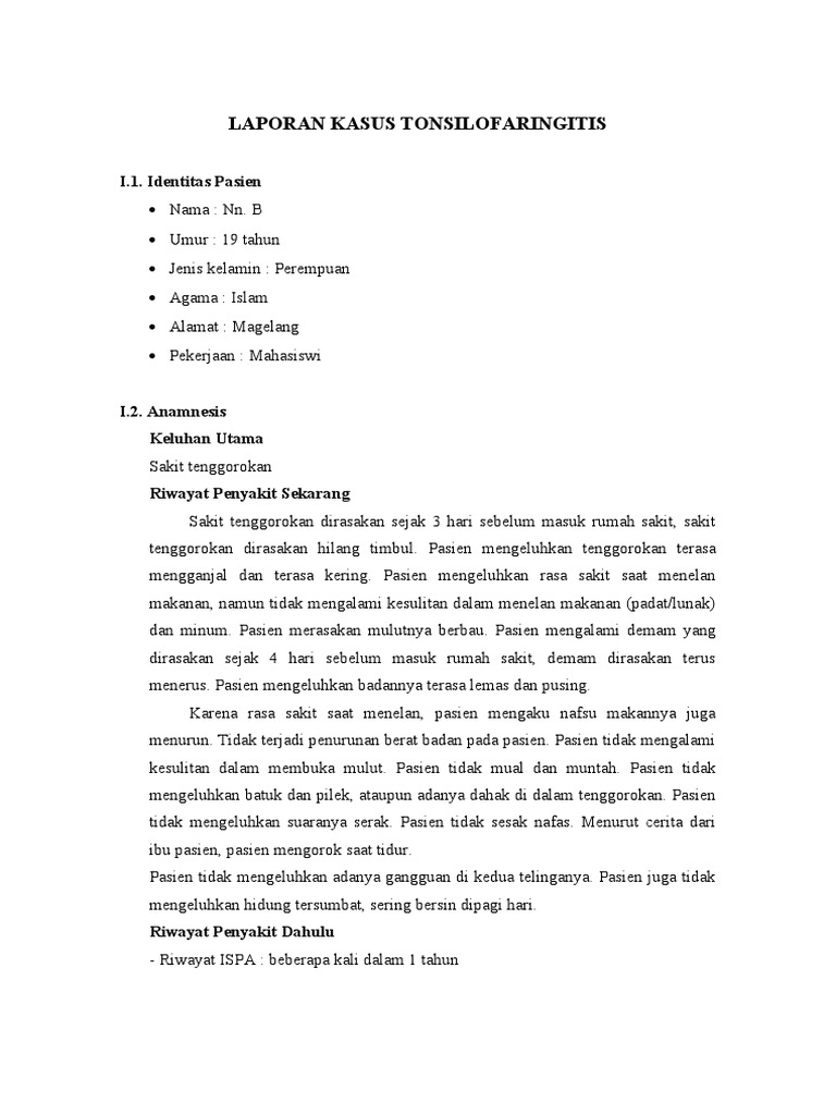 Laporan Kasus Tonsilofaringitis 1 | PDF