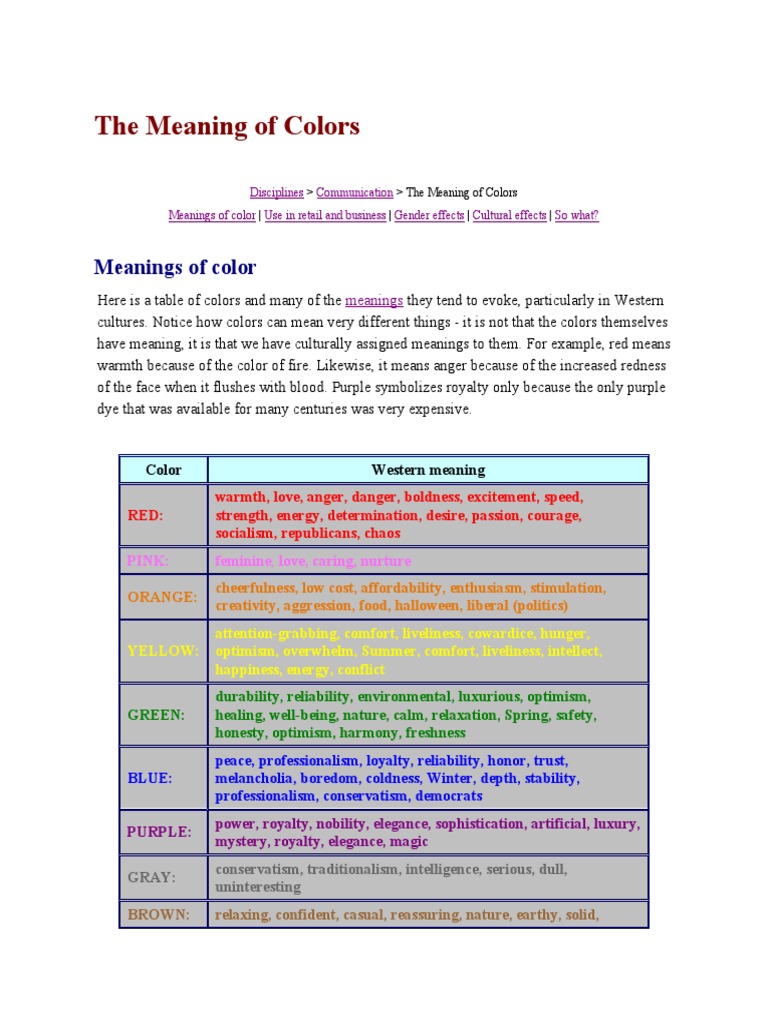 The Meaning of Colors | PDF | Red | Color