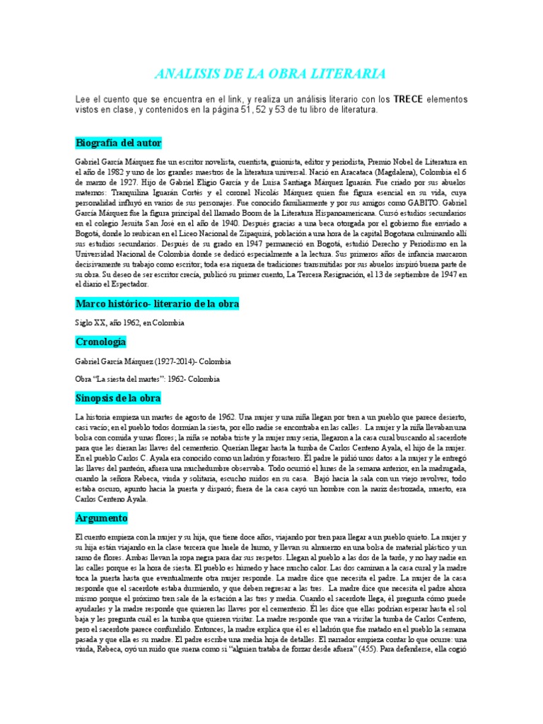 Análisis de "La siesta del martes" | PDF | Gabriel García Márquez