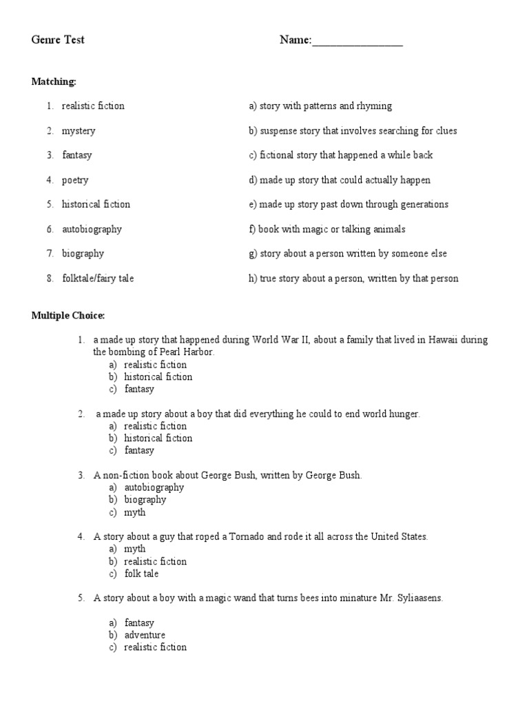 Genre Test Name: - : Matching | PDF | Fantasy