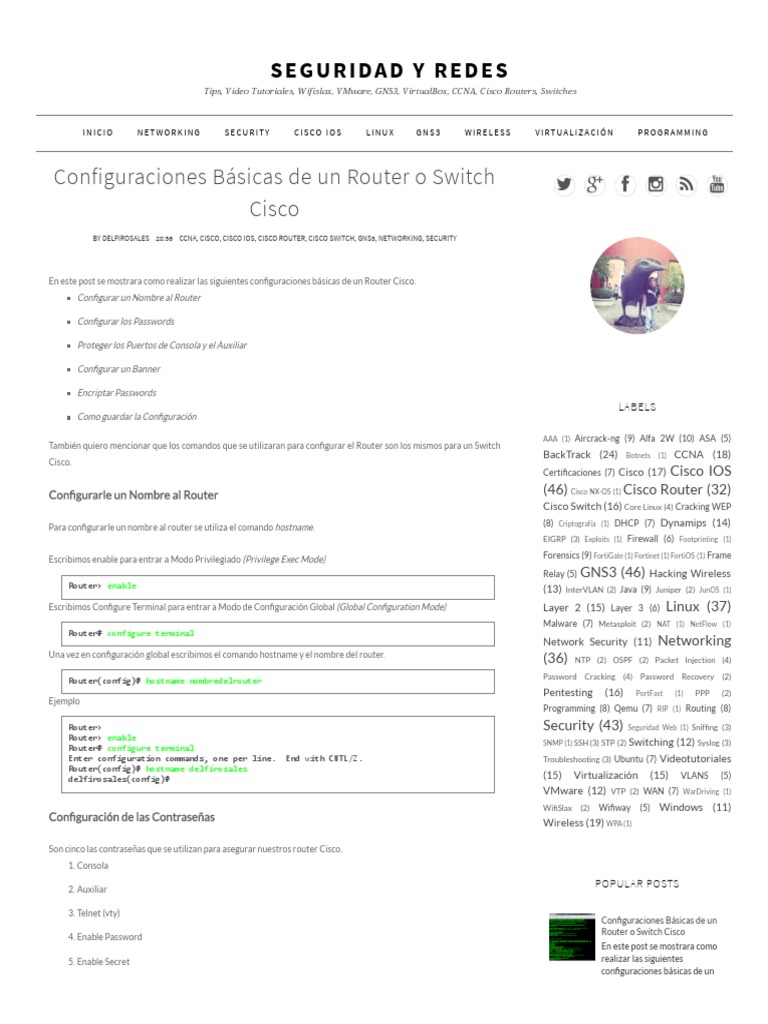 Configuraciones Básicas de Un Router o Switch Cisco - Seguridad y Redes ...