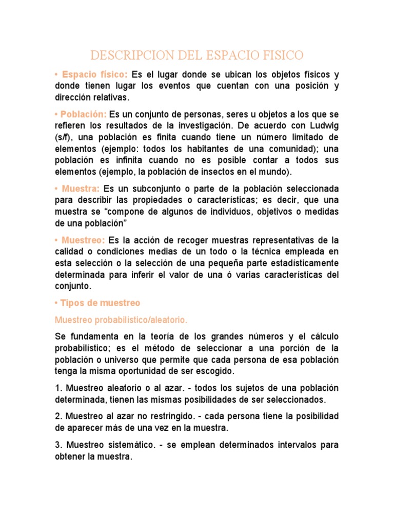 Descripcion Del Espacio Fisico | PDF | Muestreo (Estadísticas ...