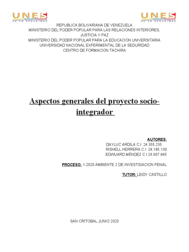 Aspectos Generales Del Proyecto Socio Integrador | PDF | Planificación ...