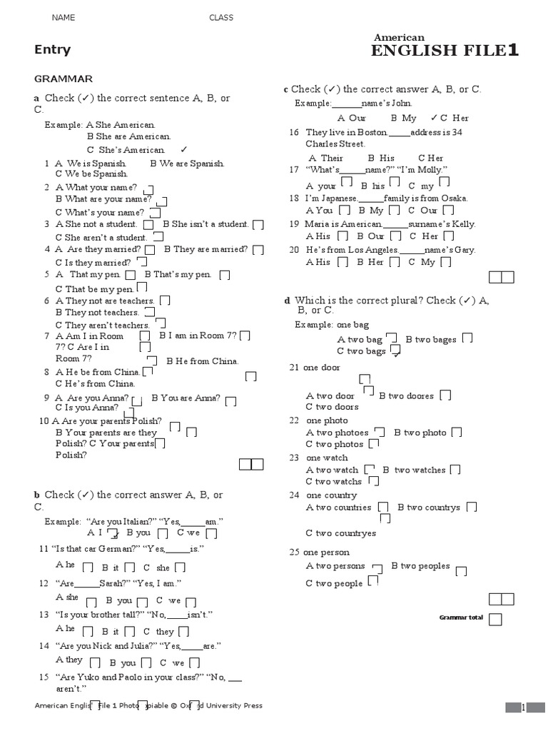 English File: Entry Test | PDF | Grammar | Linguistics