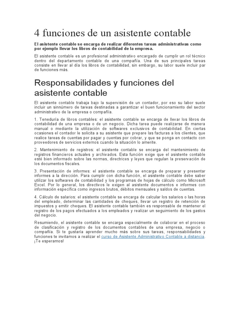 4 Funciones de Un Asistente Contable | PDF | Contabilidad | Business