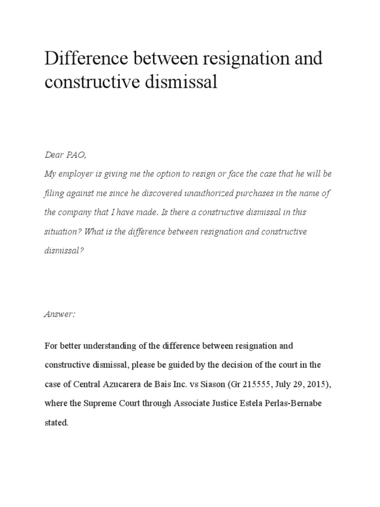 Constructive Dismissal Resignation Letter Template