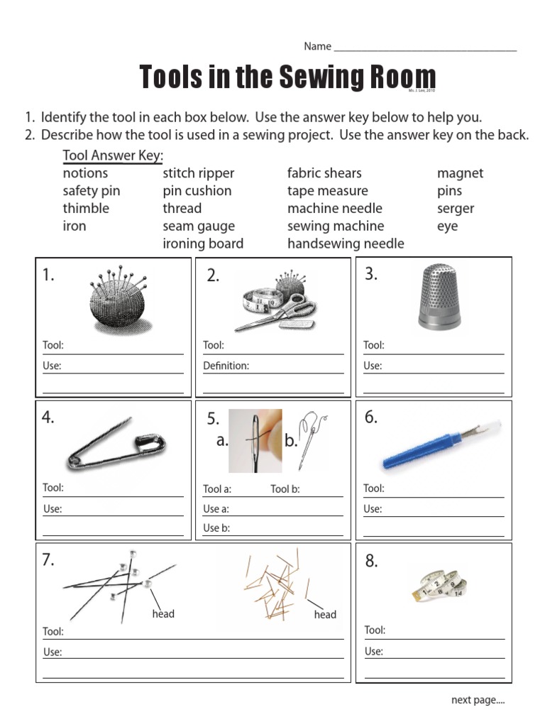 Sewing Tools Identification Worksheet | PDF | Sewing | Consumer Goods