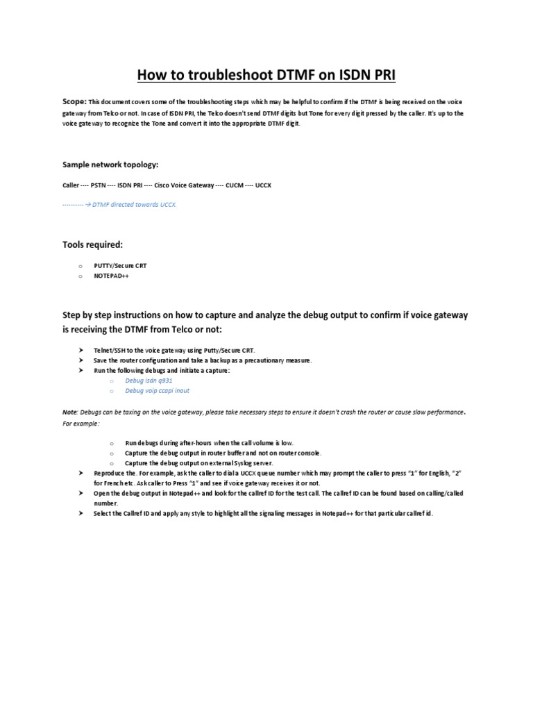 How To Troubleshoot Dtmf On Isdn Pri Pdf Router Computing Computer Mediated Communication