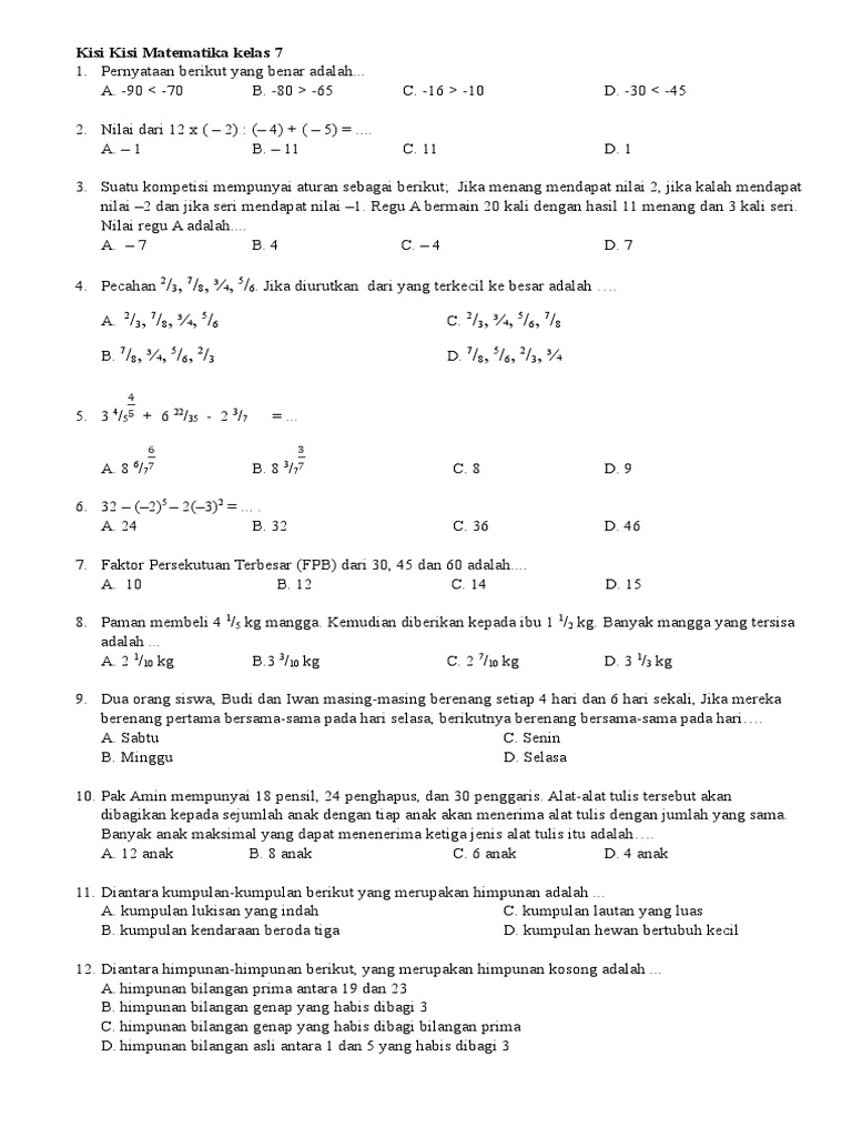 Kisi Kisi Kls 7 | PDF