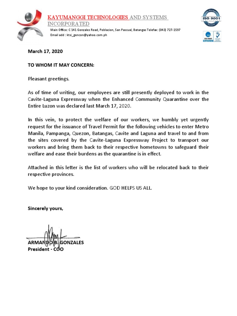 Request for Travel Permit for Workers | PDF