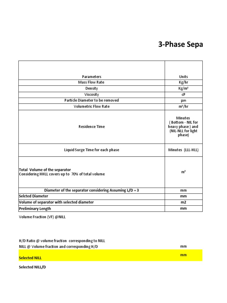 3-Phase Separator Sheet (GPSA) | PDF | Volume | Chromatography