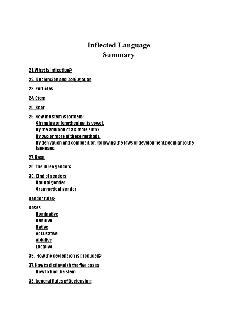 Inflection PDF | PDF | Grammatical Gender | Grammatical Number