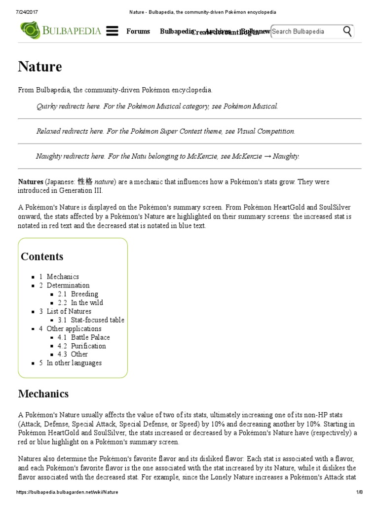 Nature - Bulbapedia, The Community-Driven Pokémon Encyclopedia | PDF ...