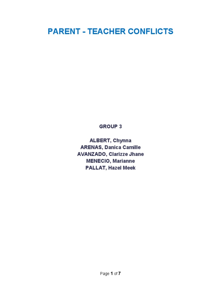 Parent - Teacher Conflicts | PDF | School Psychology | Parent