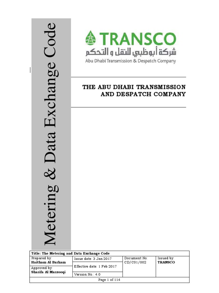 The Abu Dhabi Transmission and Despatch Company: Title: The Metering ...