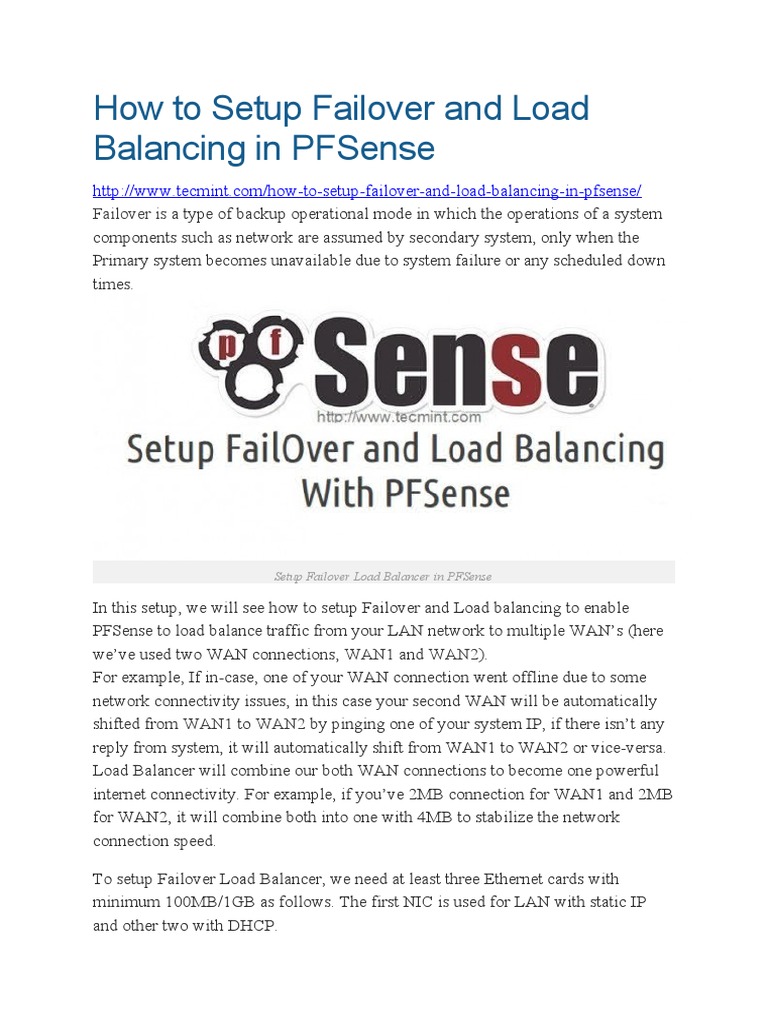 How To Setup Failover and Load Balancing in PFSense | PDF | Load ...