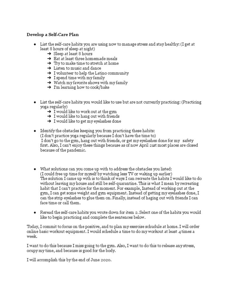 Self-Care Worksheet | PDF