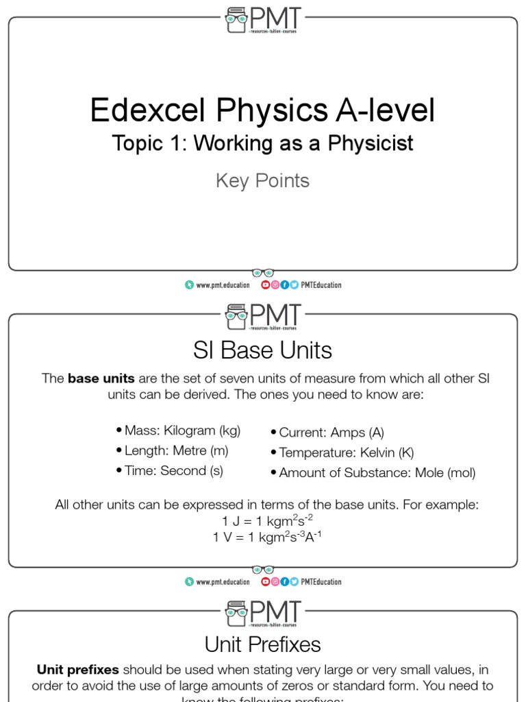Key Points - Topic 01 Working As A Physicist - Edexcel Physics A-Level ...