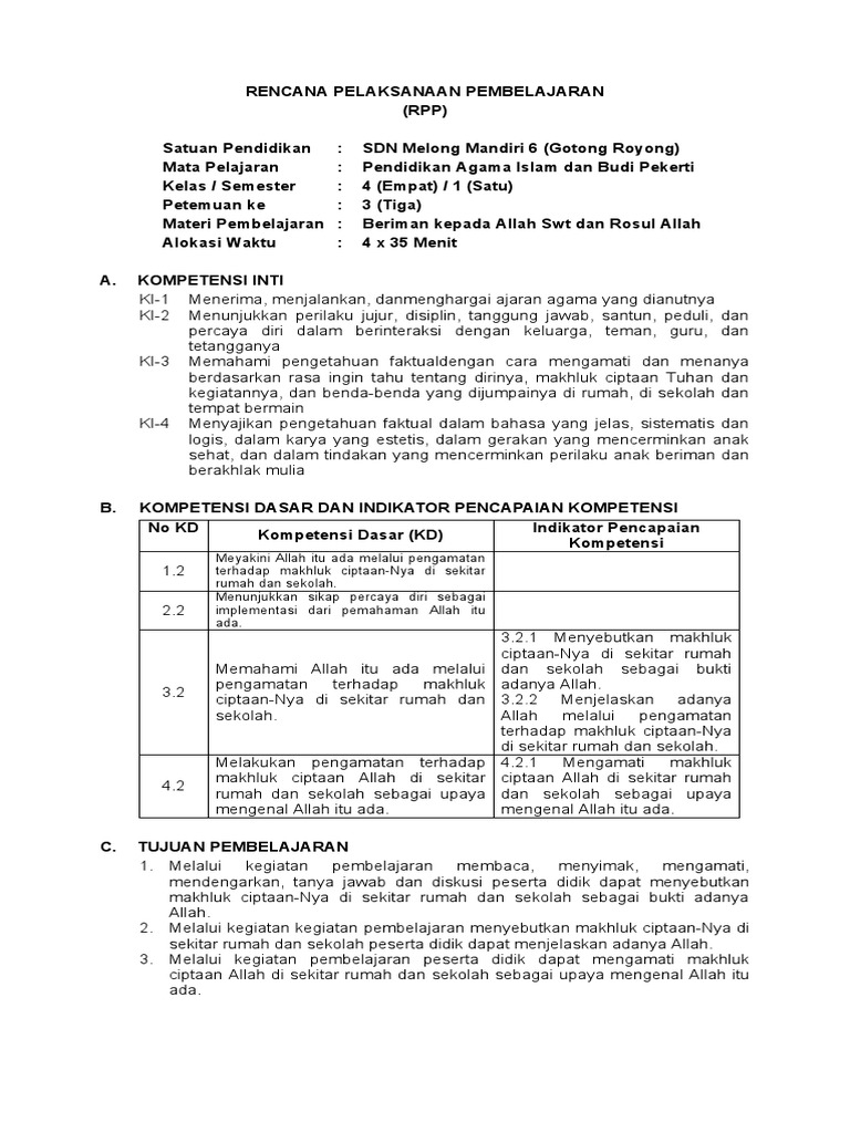 RPP Kelas IV (Alfi F. Rahman) | PDF