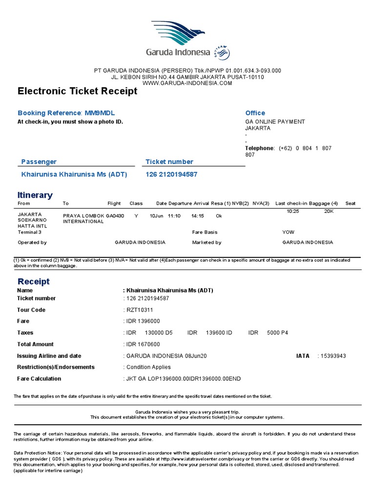 Electronic Ticket Receipt: Itinerary | PDF | Dangerous Goods | Aviation