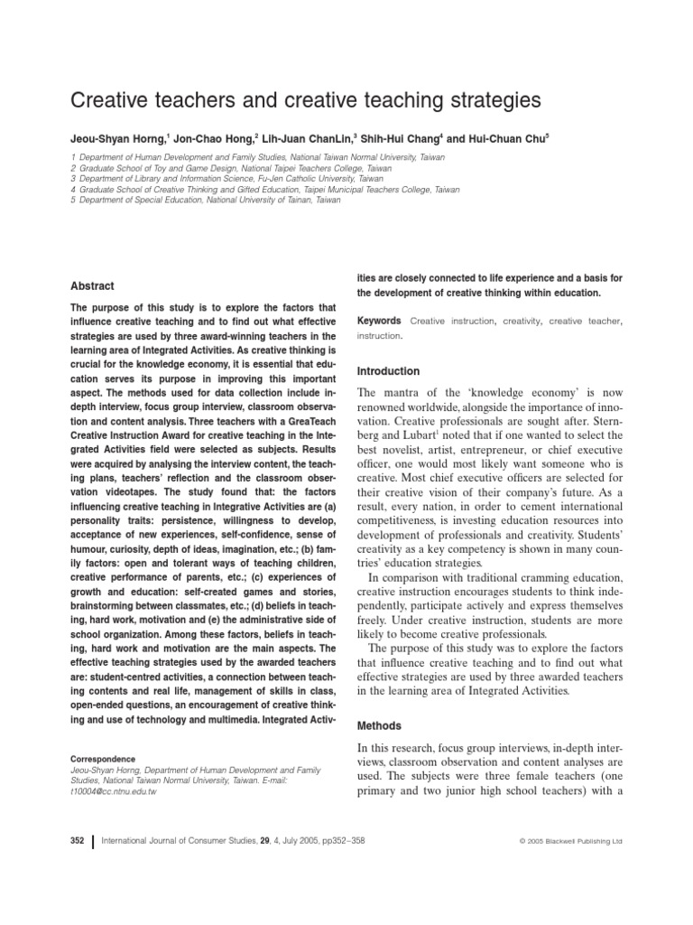 Creative Teachers and Creative Teaching Strategies | PDF | Creativity ...