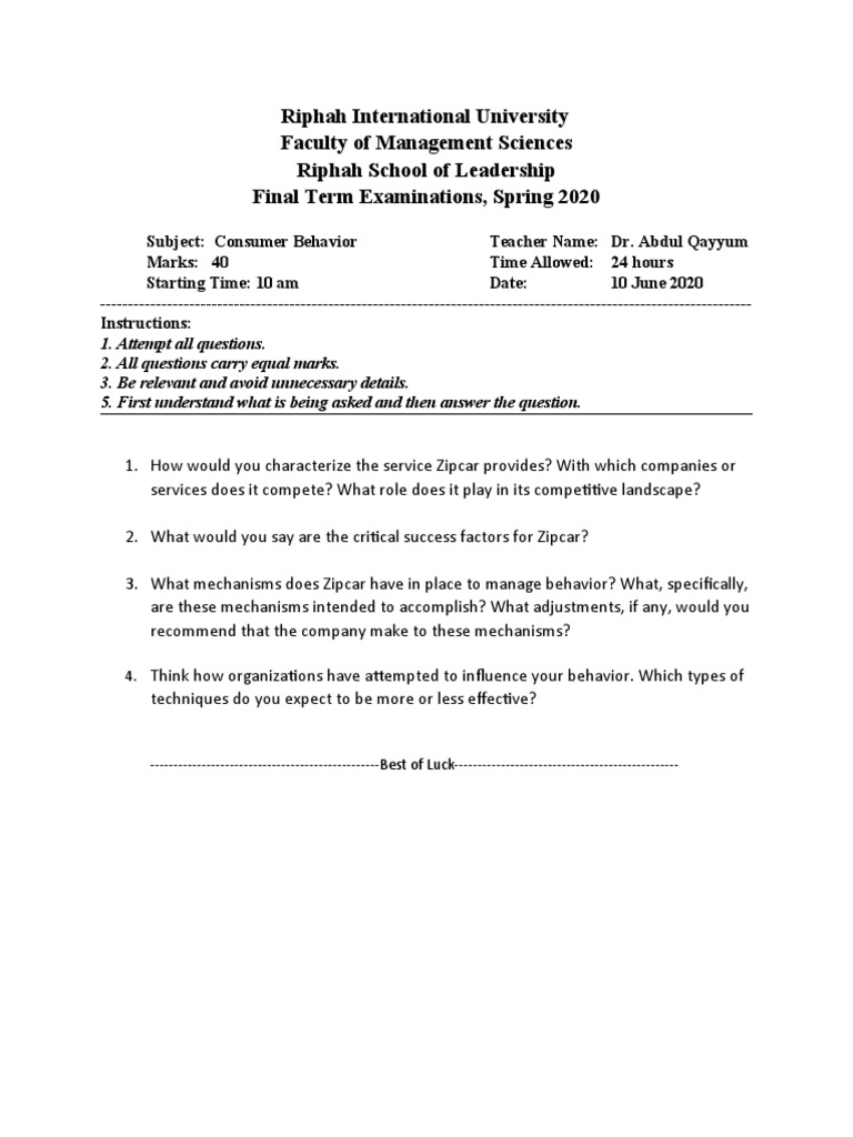 Paper Consumer Behavior Spring 2020 | PDF