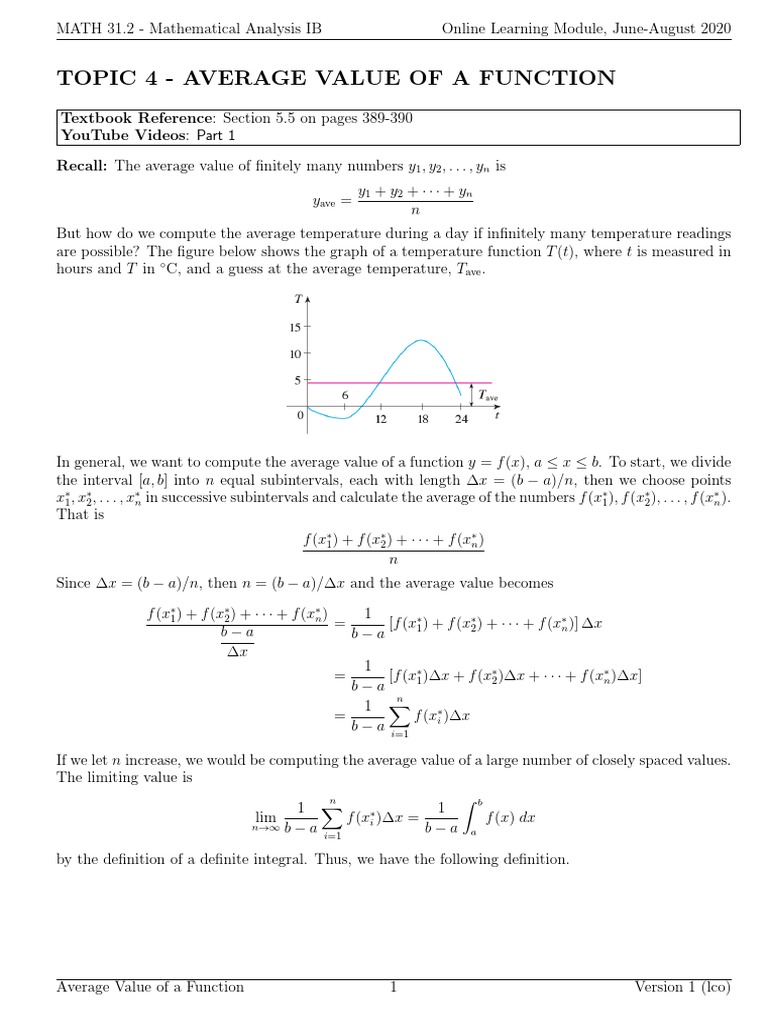 Topic 4 - Average Value of A Function | Download Free PDF | Integral ...