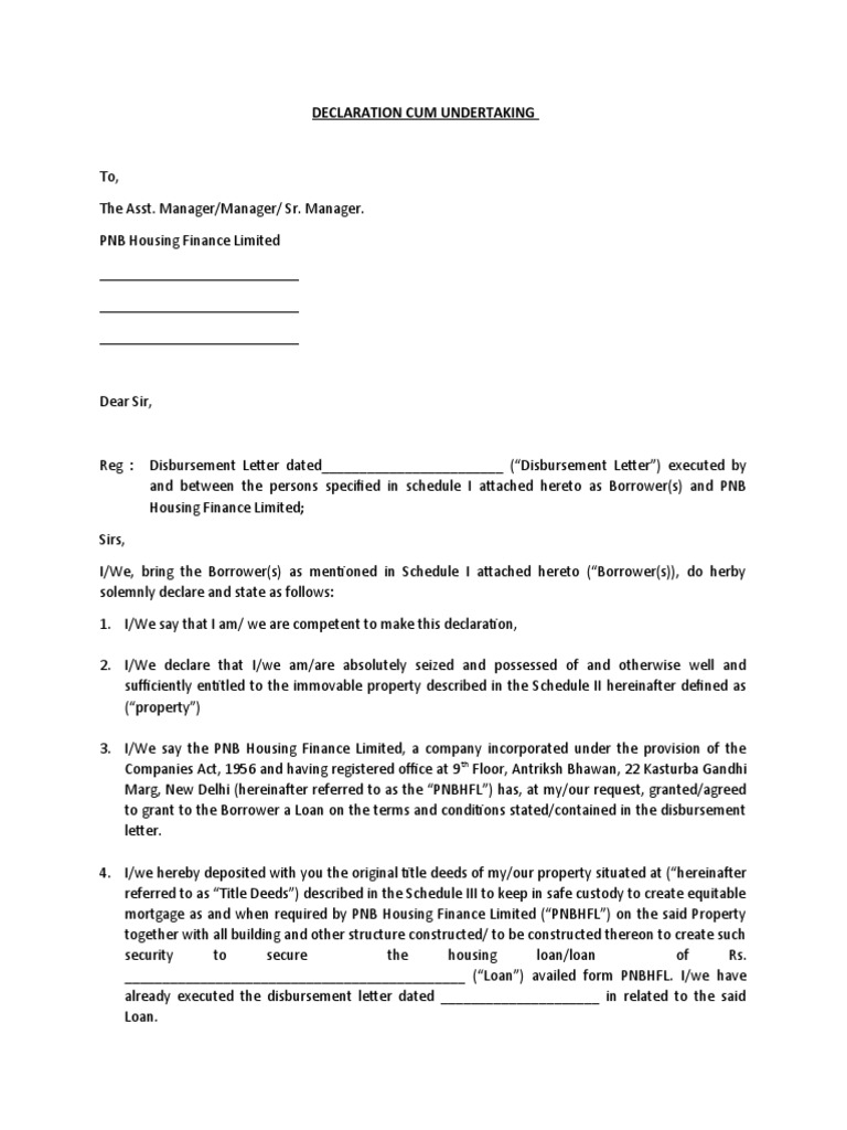 Declaration Cum Undertaking | PDF | Mortgage Law | Loans