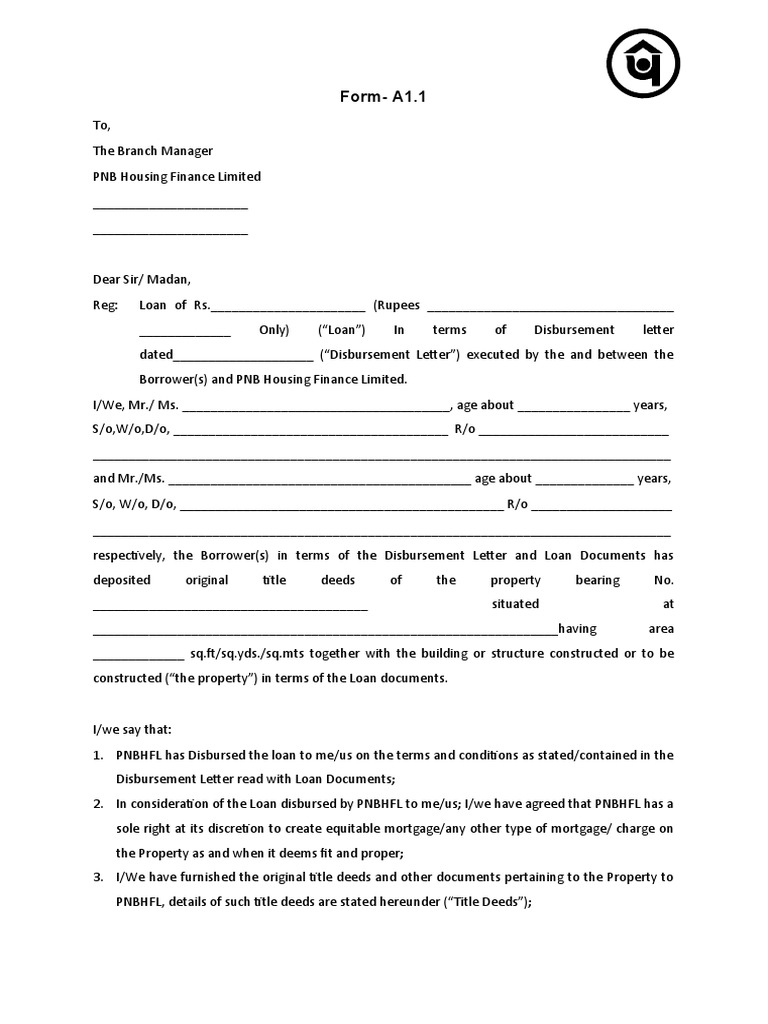 Form A1.1 | PDF | Mortgage Law | Loans