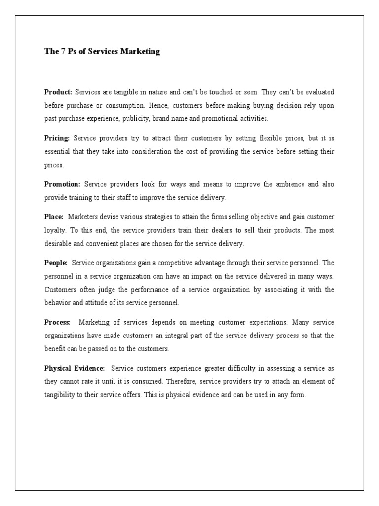 The 7 Ps of Services Marketing | PDF | Marketing | Airlines
