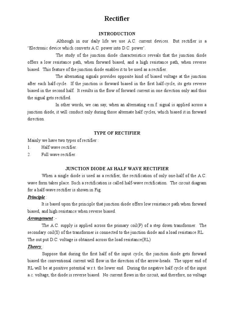 Rectifier: Principle | PDF | P–N Junction | Rectifier