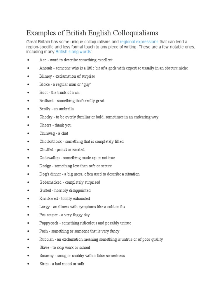 Examples of Colloquialisms | PDF | Sociolinguistics | Language ...