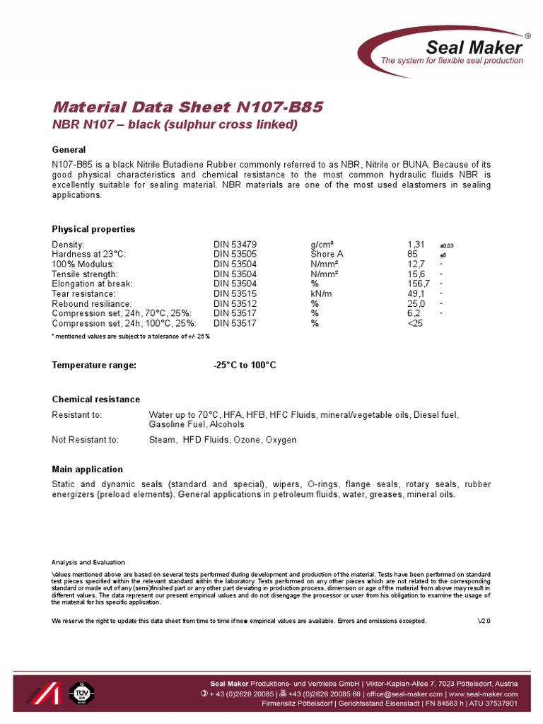 Material Data Sheet N107-B85: NBR N107 - Black (Sulphur Cross Linked ...