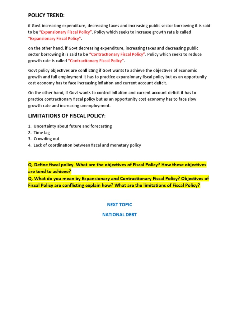 Policy Trend:: "Expansionary Fiscal Policy" "Expansionary Fiscal Policy ...