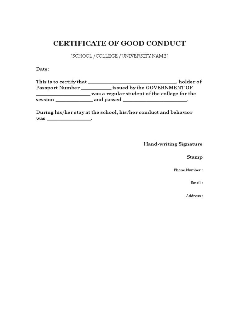 1545985795sample - Certificate of Good Conduct | PDF