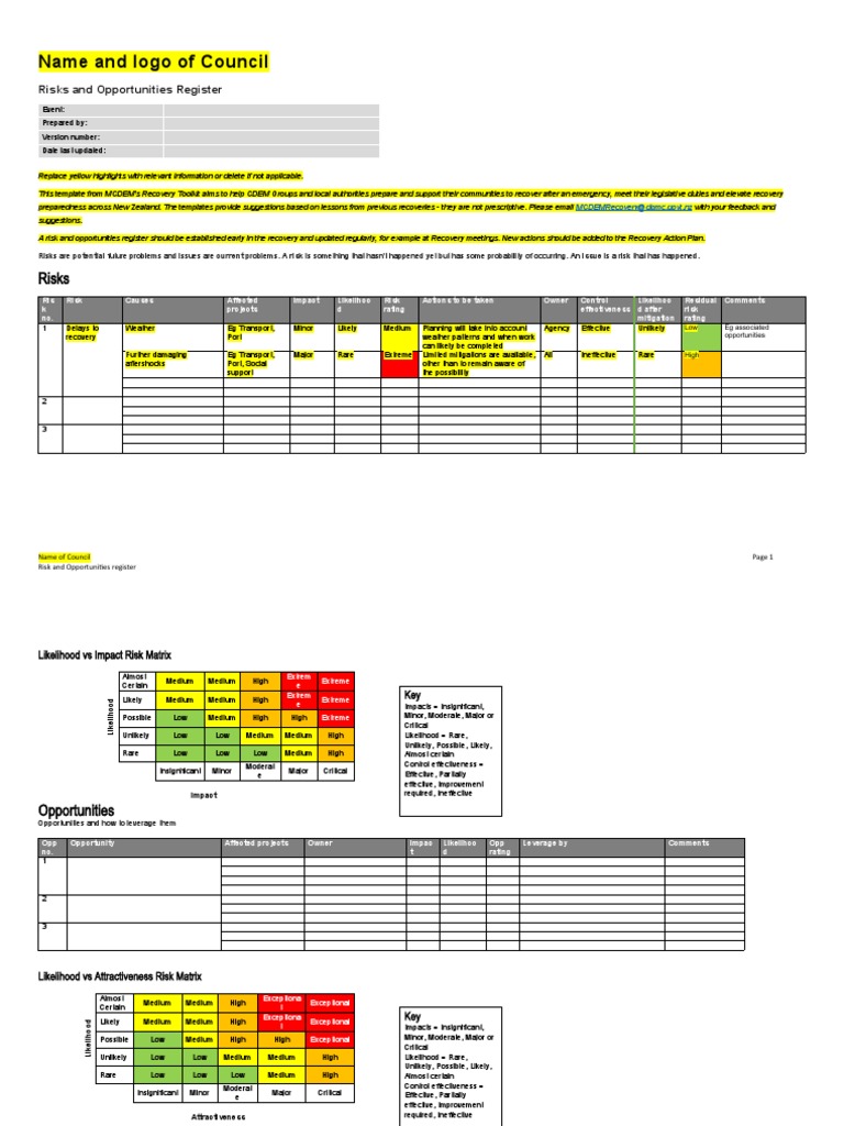 Risk and Opportunities Register Template - Jul19 | PDF | Risk ...