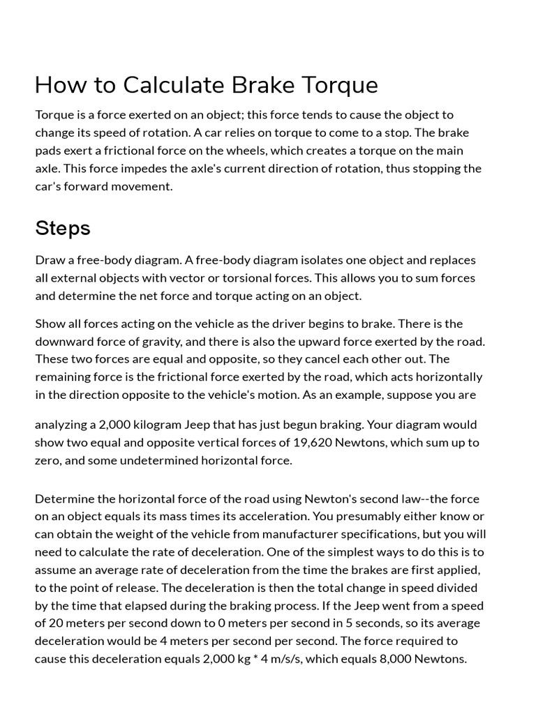 How To Calculate Brake Torque | PDF | Acceleration | Force