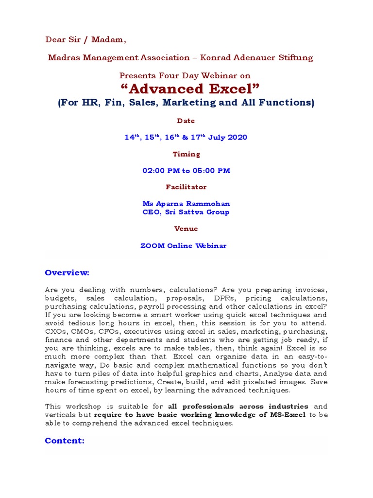 Advanced Excel For Finance Professionals | PDF | Control Flow | Array ...