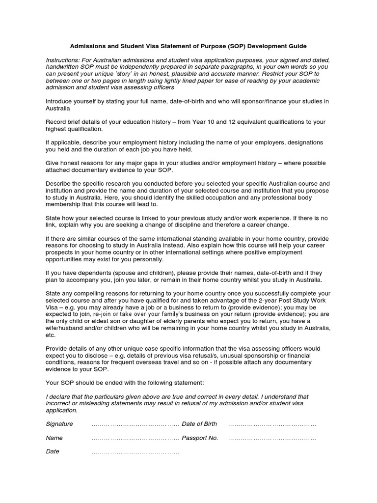 Admissions and Student Visa Statement of Purpose (SOP) Development ...