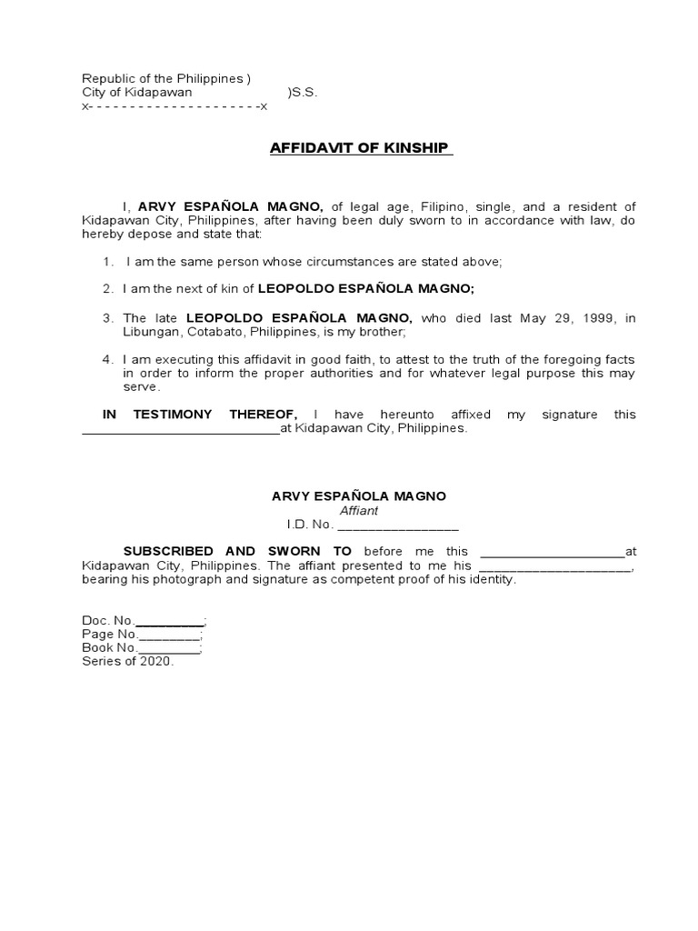 Affidavit of Kinship Sample | PDF