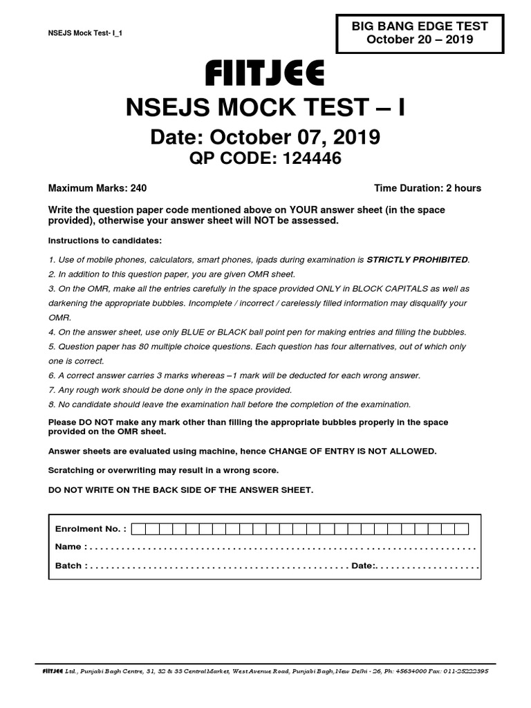 NSEJS Class 9 Mock Test Paper | PDF | Menstrual Cycle | Chemistry