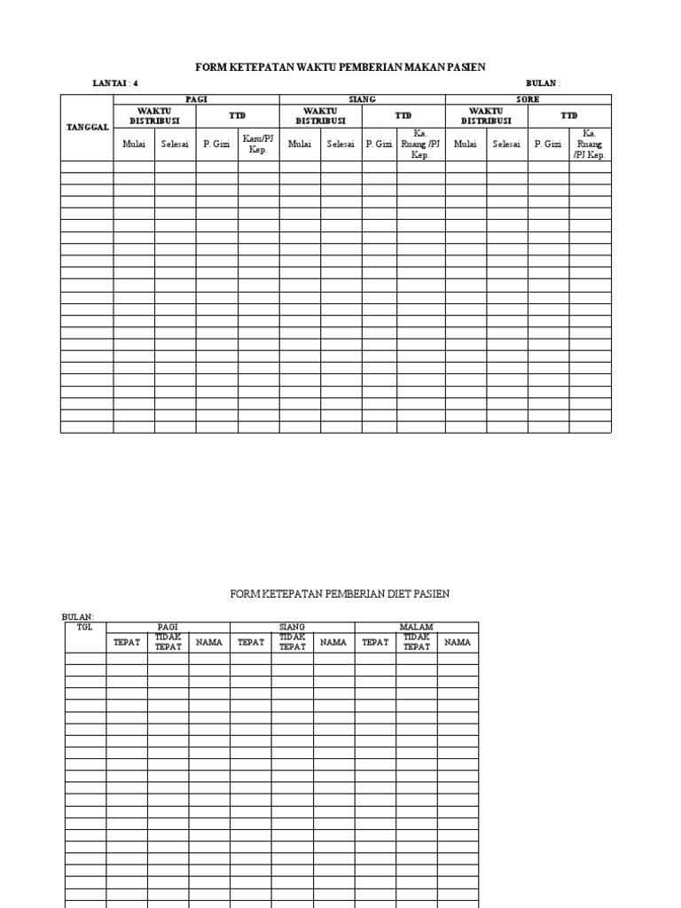 Form Ketepatan Waktu Pemberian Makan Pasien | PDF