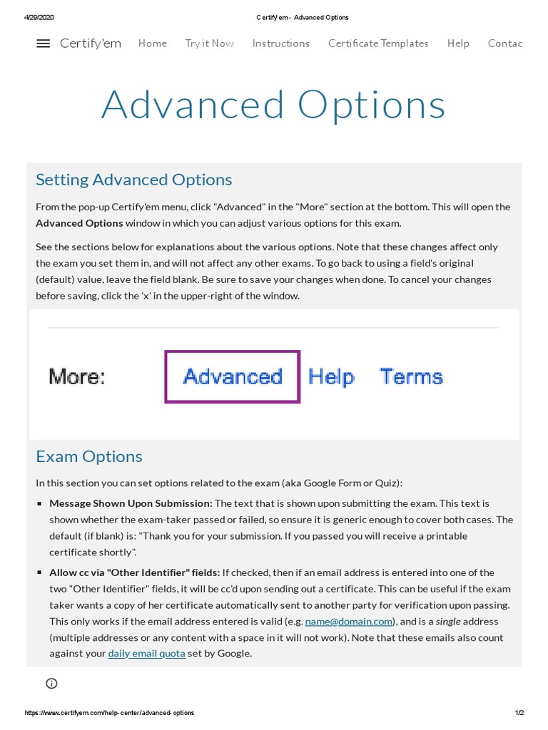 Certifyem Advanced Options Pdf Gmail Test Assessment