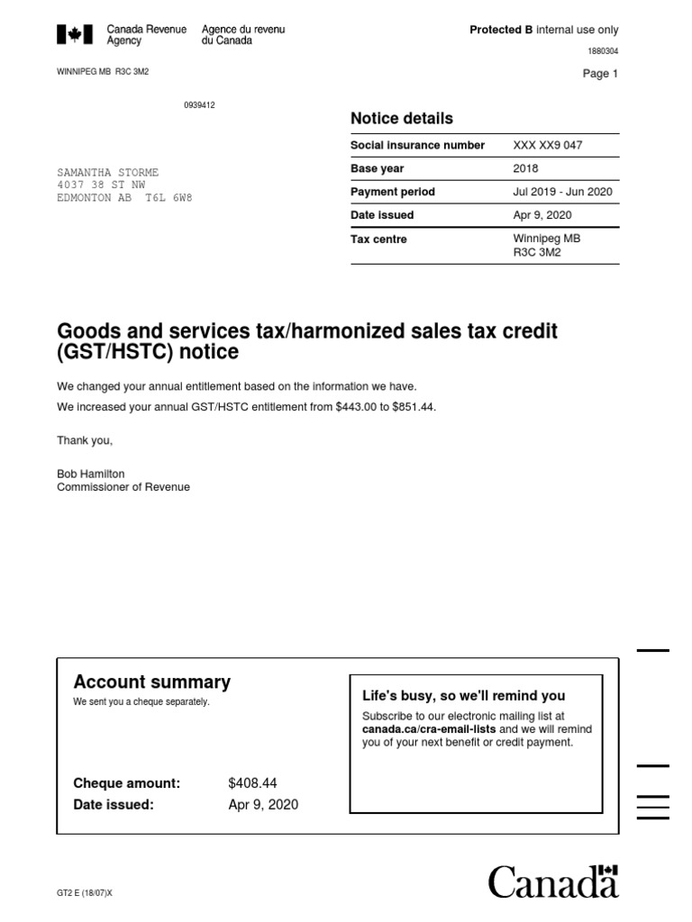 Understanding Your GST/HSTC Benefits: A Notice Explaining an Increase ...