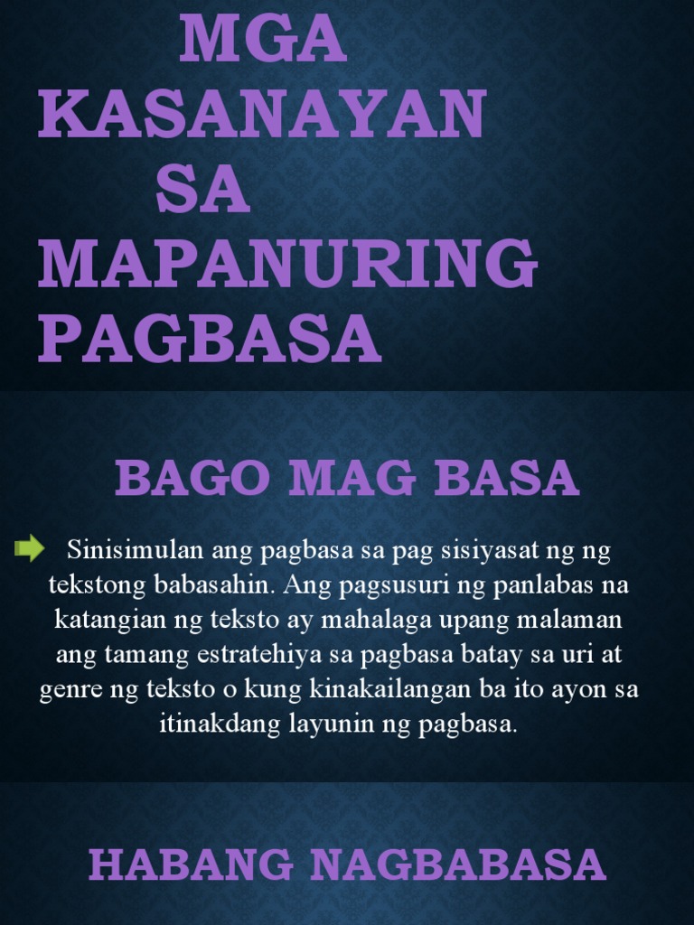 Mga Kasanayan Sa Mapanuring Pagbasa | PDF