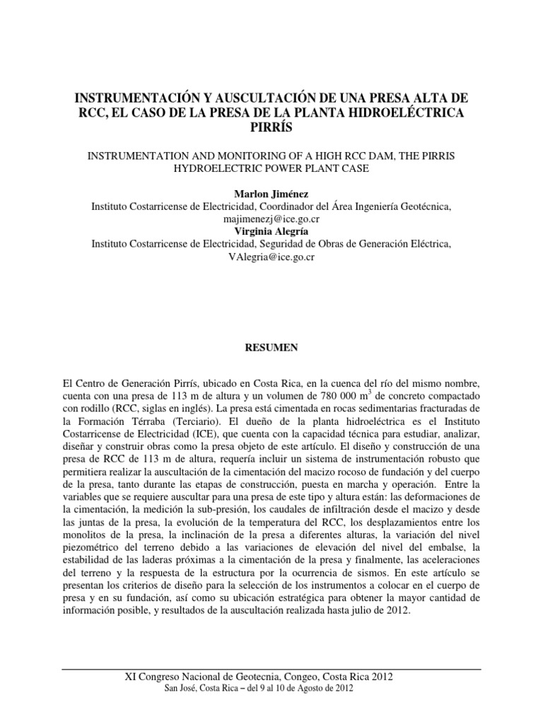 Instrumentación de la Presa Pirrís en Costa Rica | PDF | Represa ...