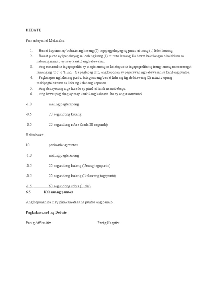 DEBATE Pamantayan at Rubriks | PDF